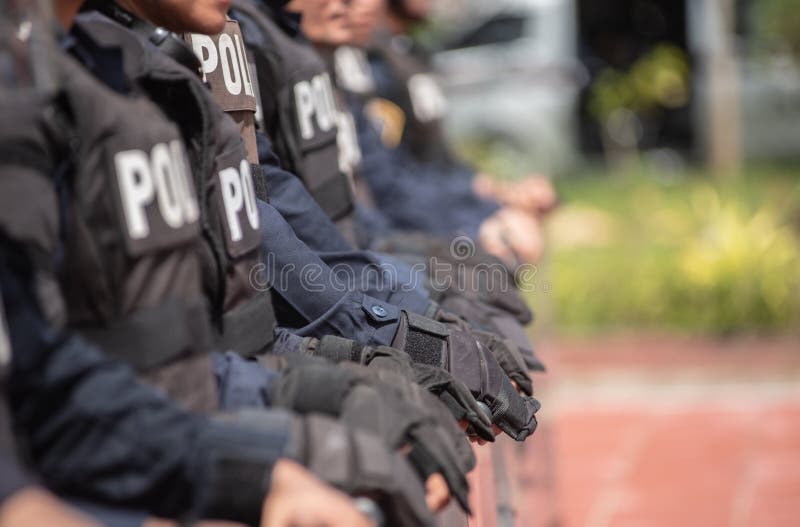 Riot Police Control the Crowd. Stock Photo - Image of conflict, baton ...