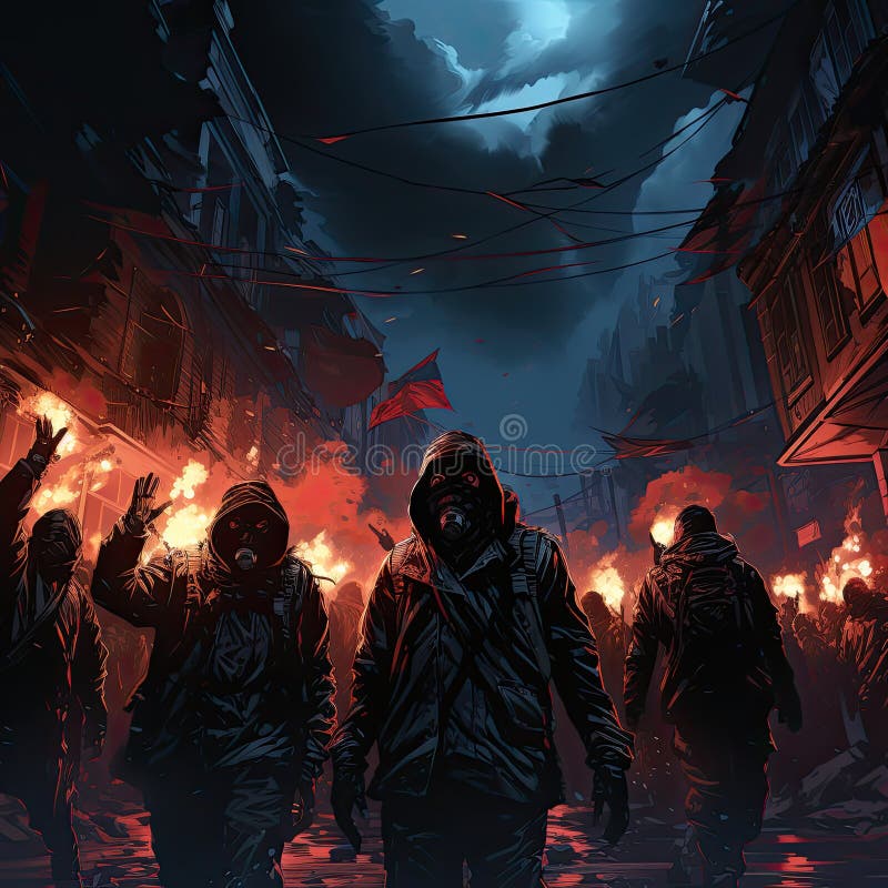 Riot scene in the city. stock illustration. Illustration of chaos ...
