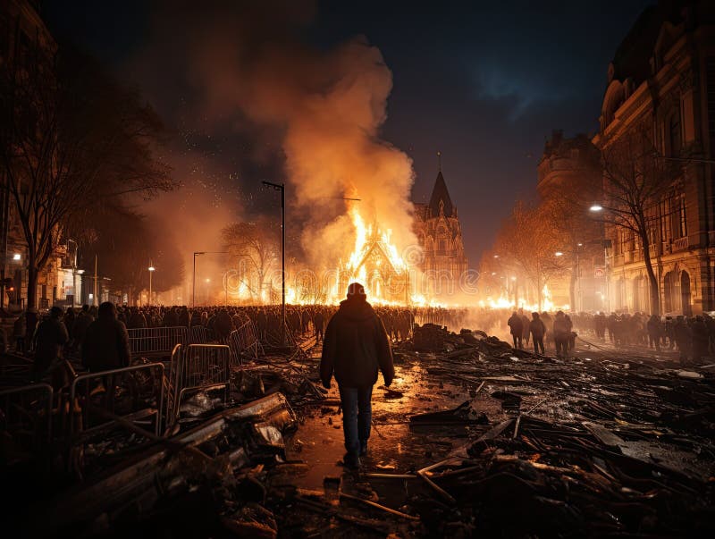 Riot scene in the city. stock illustration. Illustration of turmoil ...