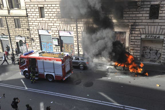 Riots in Rome - Italian Students Protest Editorial Stock Photo - Image ...