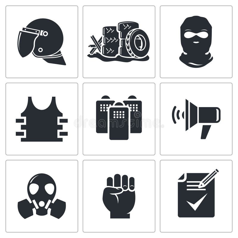 Riots in the Street Vector Icons Set Stock Vector - Illustration of ...