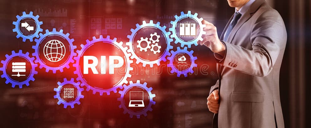 RIP. Businessman Pressing Virtual Screen Routing Information Protocol ...