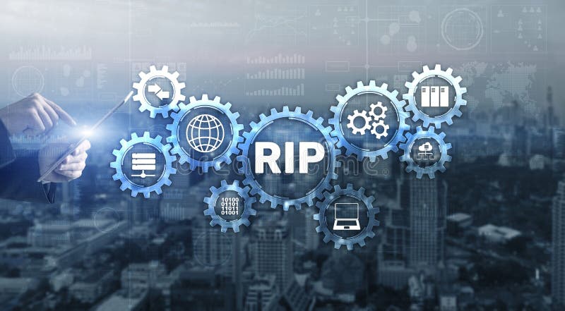 RIP. Businessman Pressing Virtual Screen Routing Information Protocol ...