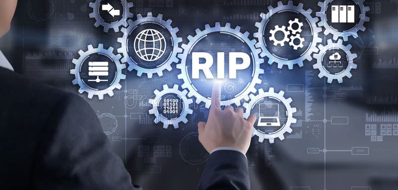 RIP. Businessman Pressing Virtual Screen Routing Information Protocol ...