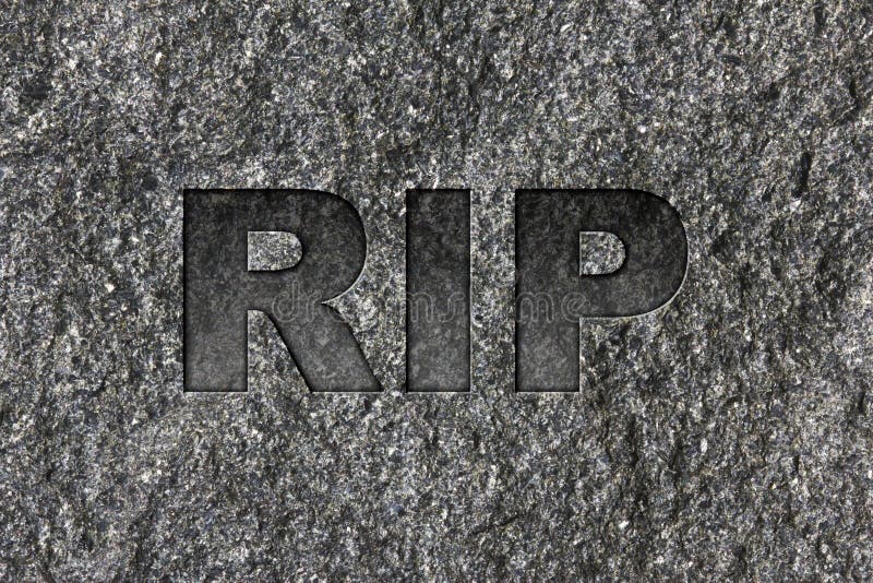 RIP Etched in Bold, Dark Gray Text on Black Granite Stock Photo - Image ...