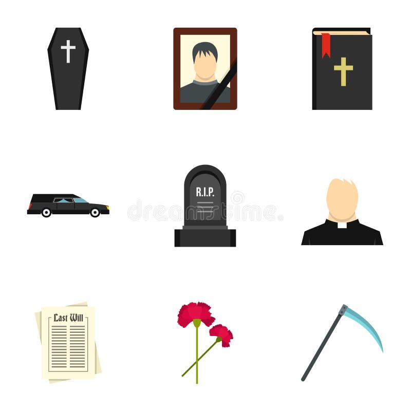 RIP icons set, flat style stock vector. Illustration of christian ...