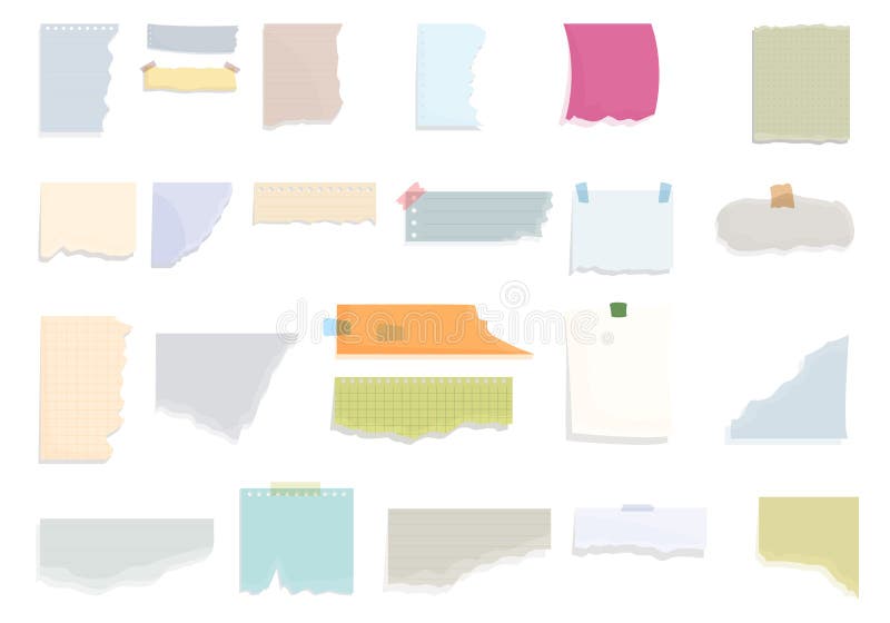 Rip Note Sheet Strip Icons Set Cartoon Vector. Torn Paper Edge Stock ...