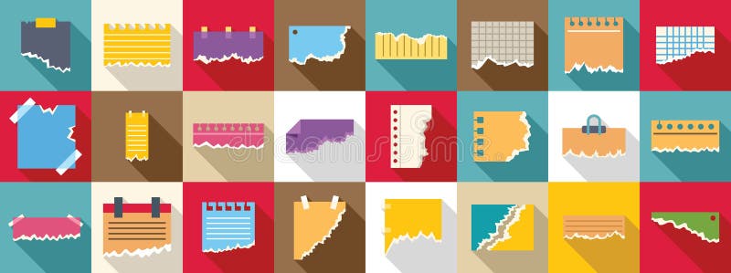 Rip Note Sheet Strip Icons Set. Torn Papers, Notes, Pieces of Paper ...