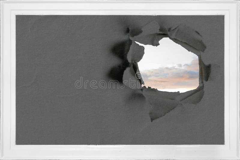Rip on wall showing sky stock illustration. Illustration of tear - 37376758