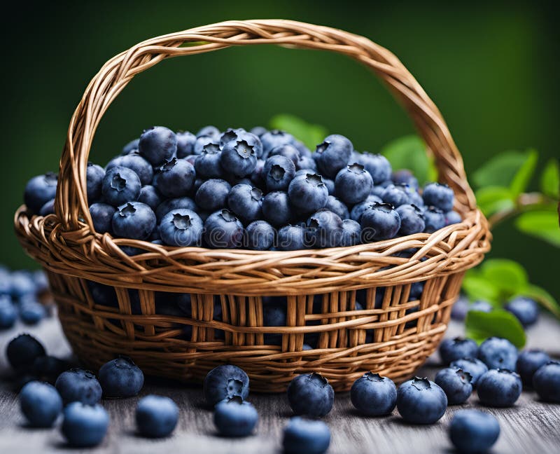 Ripe Appetizing Blueberry Berries in an Overflowing Basket, AI Stock ...