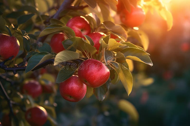 Ripe Apples Growing on Apple Tree in Sunny Orchard, Generative AI Stock ...
