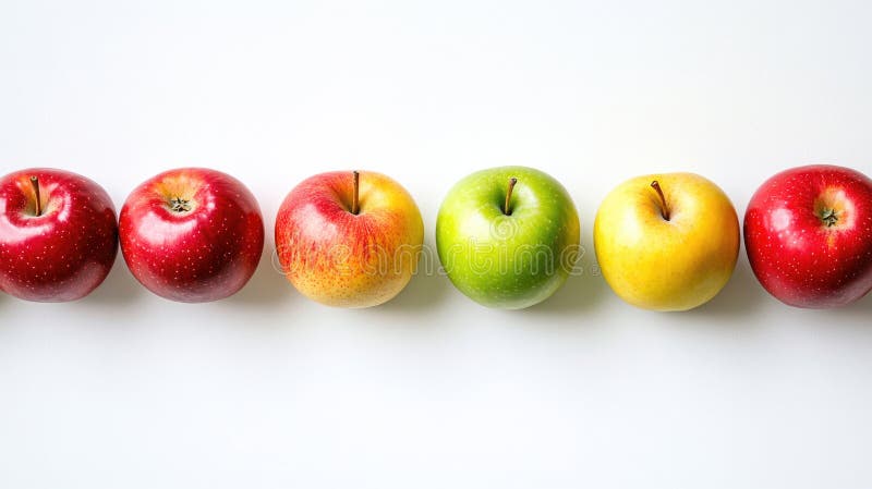 Ripe Apples of Various Types in a Row Stock Illustration - Illustration ...
