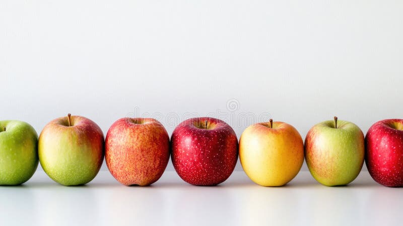 Ripe Apples of Various Types in a Row Stock Illustration - Illustration ...