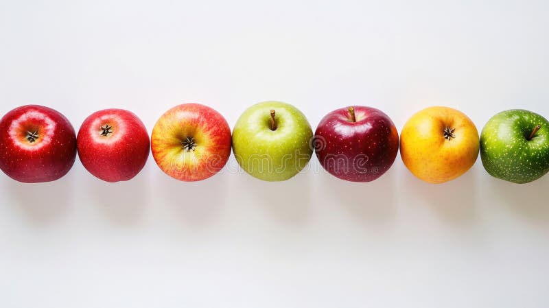 Ripe Apples of Various Types in a Row Stock Illustration - Illustration ...