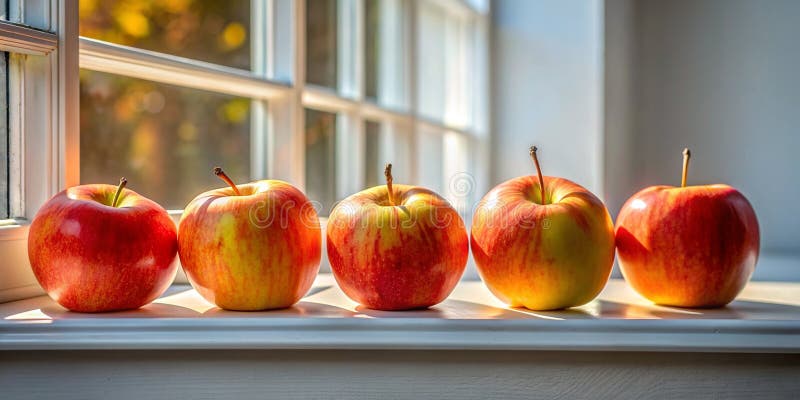 Ripe Apples on the Windowsill Illuminated by Bright Daylight Cast Sharp ...