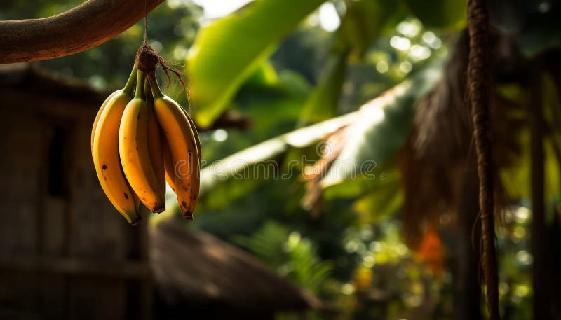 Ripe Bananas Hanging from a Tropical Tree Generated by AI Stock ...