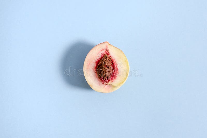 Ripe Beautiful Peach Split in Half. Visible the Stone is Stock Image ...