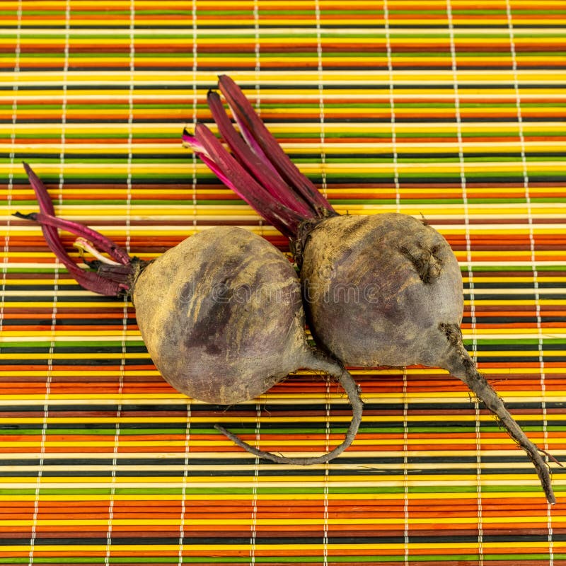 Ripe Beets, Dark Red Root Round Lies on a Bamboo Mat Base Stock Image ...