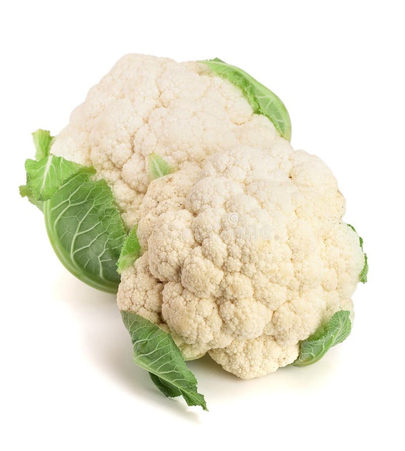 Ripe Cauliflower with Green Leaves Isolated on White Background Stock ...