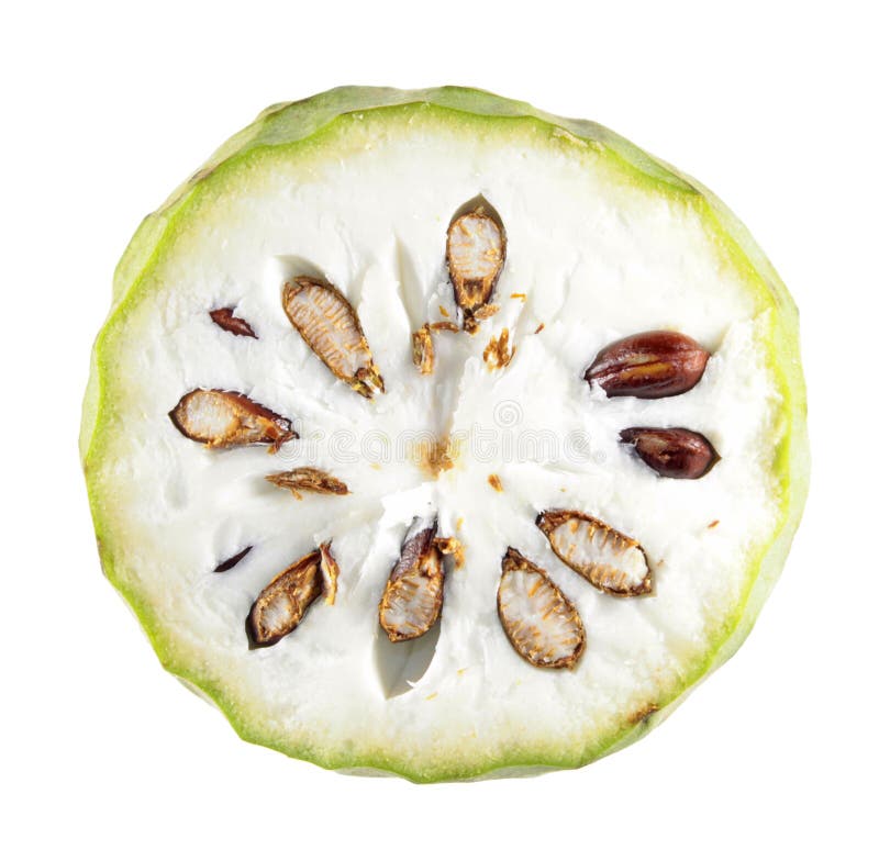 Ripe Cherimoya Fruit Cut in Half Inside Cross Section Isolated on White ...