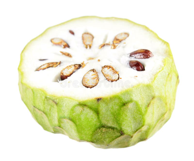 Ripe Cherimoya Fruit Cut in Half Inside Cross Section Isolated on White ...