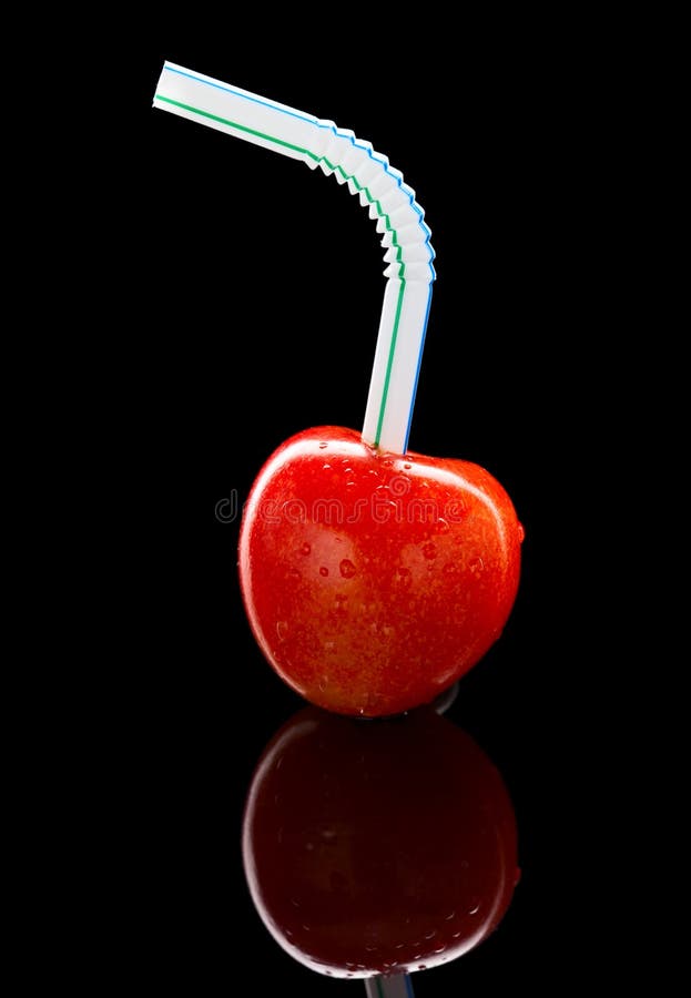Ripe Cherry with Cocktail Straw Stock Photo - Image of shiny, drink ...
