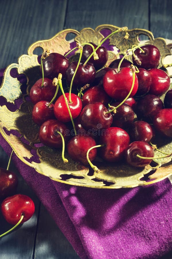 Ripe cherry in an old vase stock image. Image of healthy - 95016953