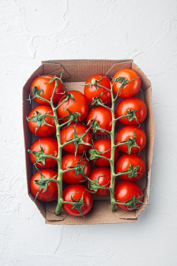 Ripe Cherry Tomatoe in Box, on White Background, Top View Stock Image ...
