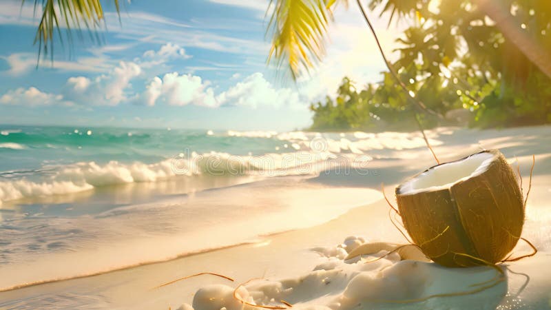 Coconut Resting on Sandy Beach Stock Video - Video of tree, tourism ...