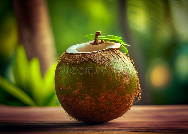 Ripe Coconut on a Wooden Table on a Green Background. Stock ...