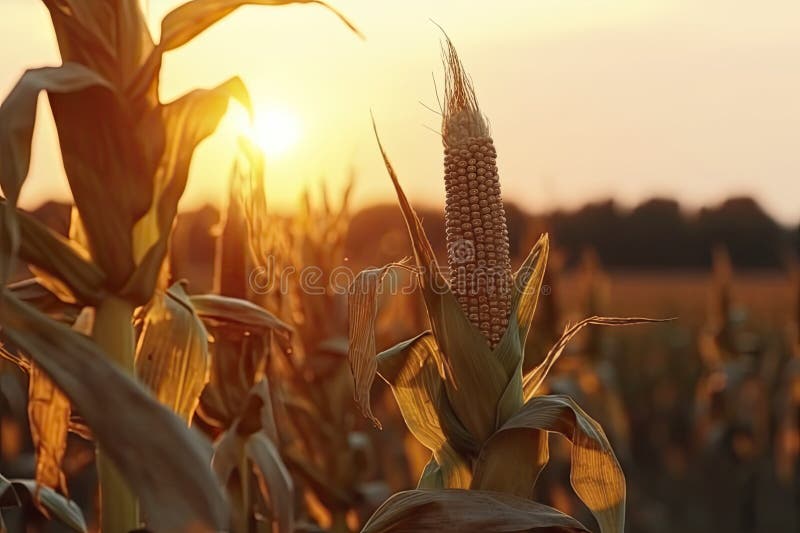 Ripe Corn on the Field in the Rays of the Setting Sun Stock ...