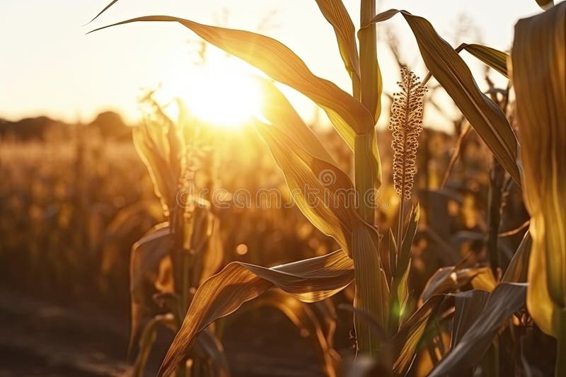 Ripe Corn on the Field in the Rays of the Setting Sun Stock ...