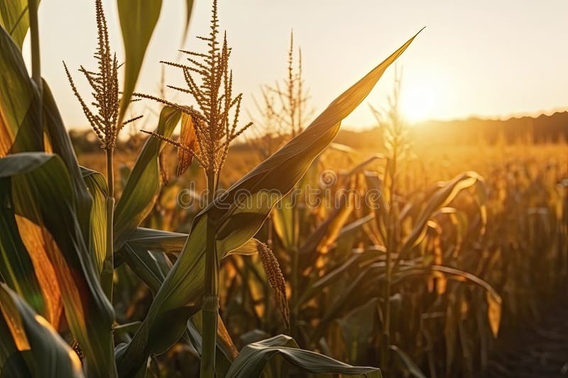 Ripe Corn on the Field in the Rays of the Setting Sun Stock ...