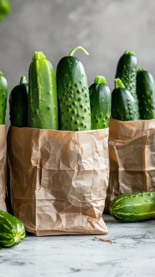 Ripe cucumber in paper bag stock photo. Image of vitamins - 326668610