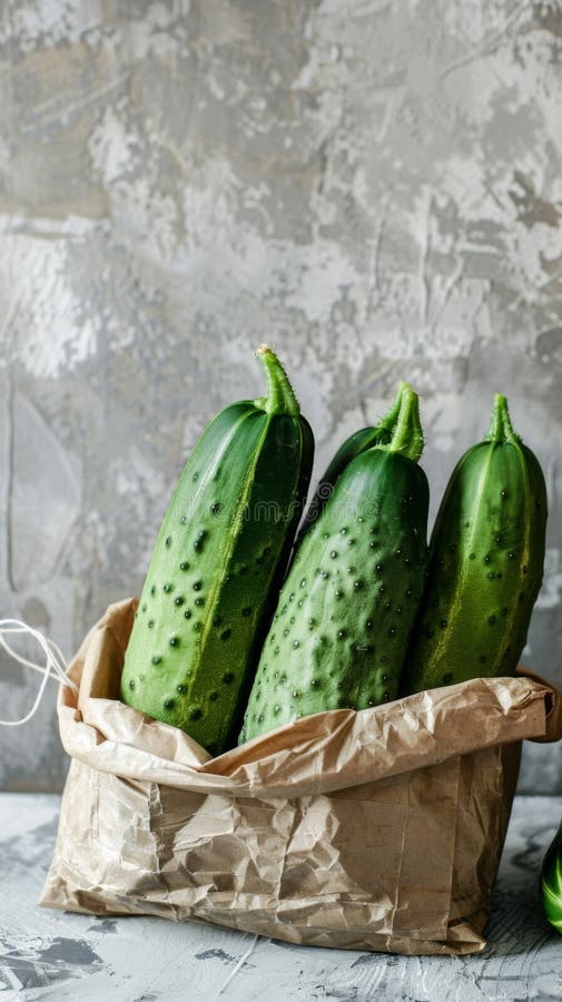 Ripe cucumber in paper bag stock photo. Image of healthy - 326823700