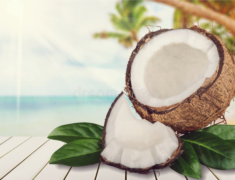 Ripe Cut Coconut Composition on Beach Stock Photo - Image of nutrition ...