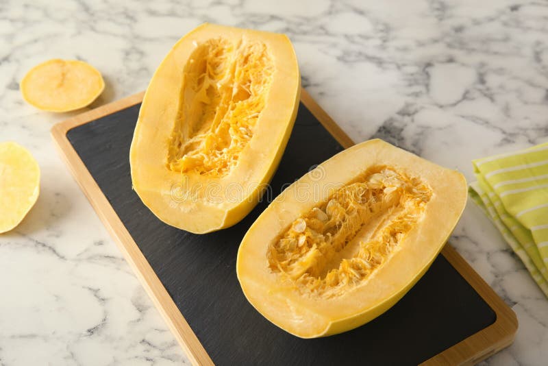 Ripe cut spaghetti squash stock image. Image of marble - 132301075