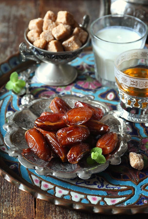 Ripe Dates, Green Tea and Fermented Milk Drink Stock Image - Image of ...