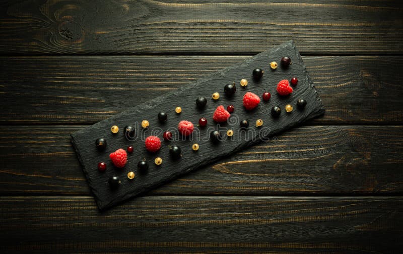 Ripe Different Berries on a Black Sorting Board Served for Dessert ...