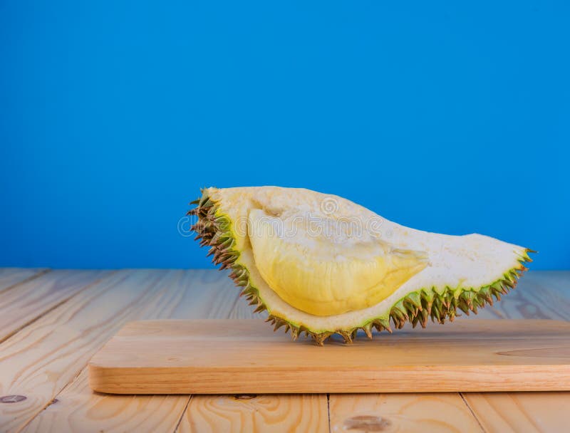 Ripe durian on wood table. stock image. Image of organic - 96174871