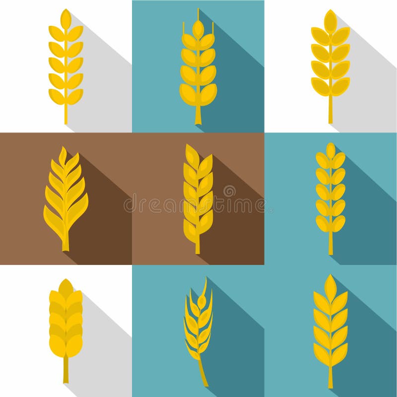 Ripe Ears Icon Set, Flat Style Stock Vector - Illustration of harvest ...