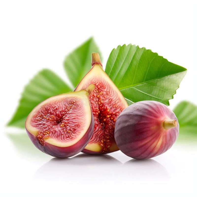 Ripe Fig Fruit with Green Leaves Isolated on White Background. AI ...