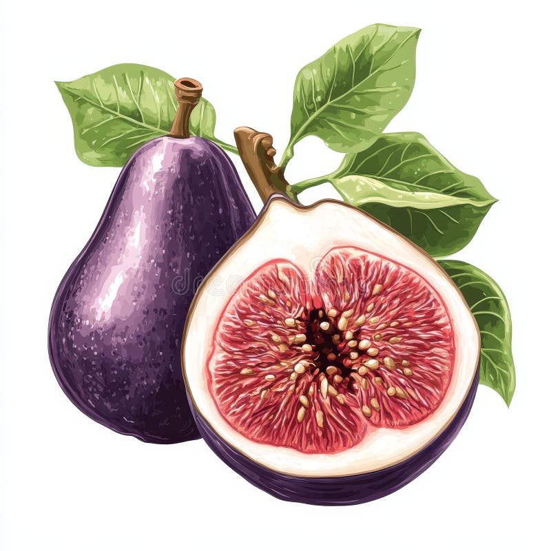 Ripe Fig Fruit Vector Illustration. Realistic Hand Drawing of Fig Fruit ...