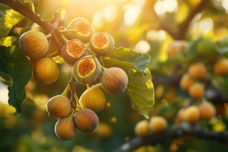 Ripe Fig Orchard, Clusters of Ripe Figs Dangle from Low-hanging ...