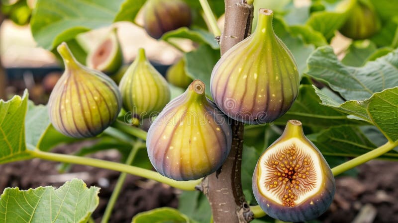 Ripe Fig Tree with Plump Fruits in a Lush Garden Stock Illustration ...