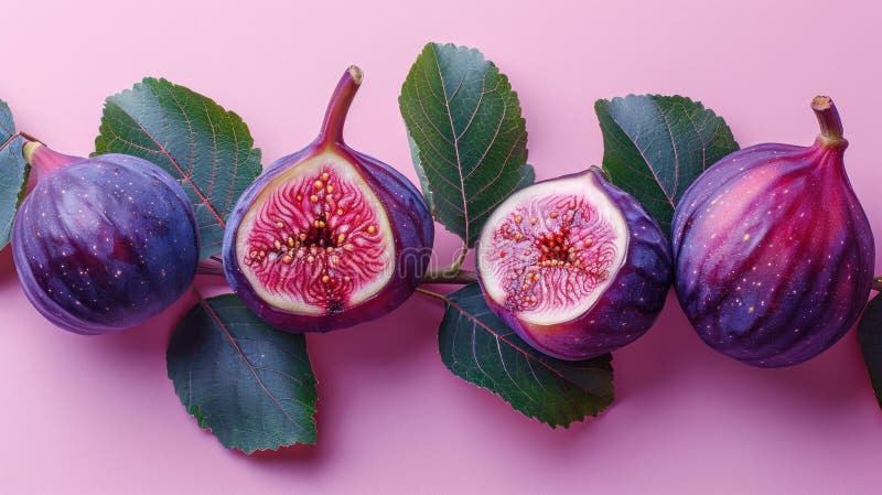 Ripe Figs with Leaves on a White Background Stock Illustration ...