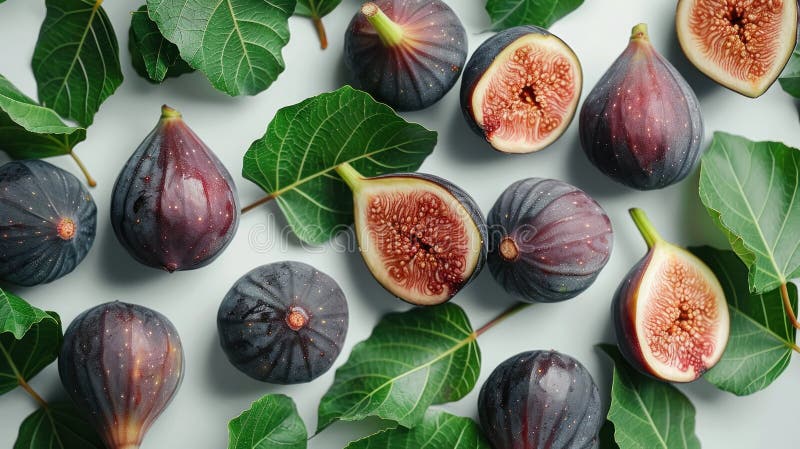 Ripe Figs with Leaves on a White Background Stock Illustration ...