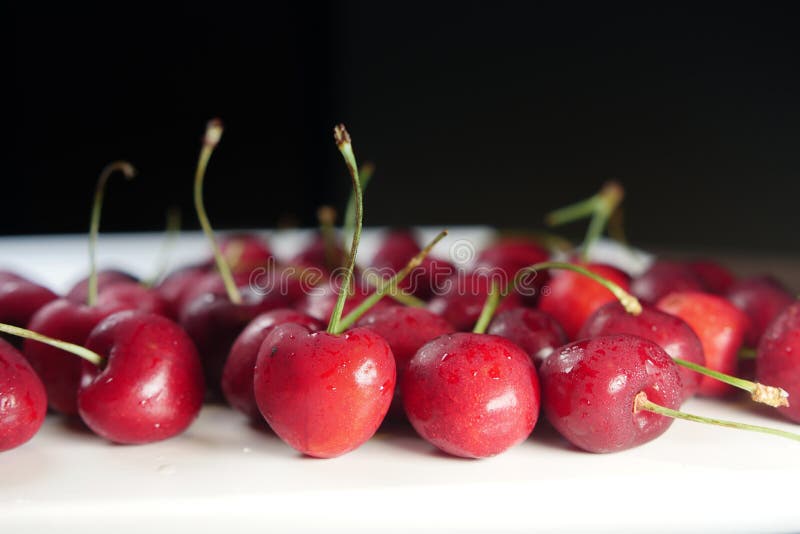 Ripe Fresh Cherry on a White Tray Stock Photo - Image of delicious ...
