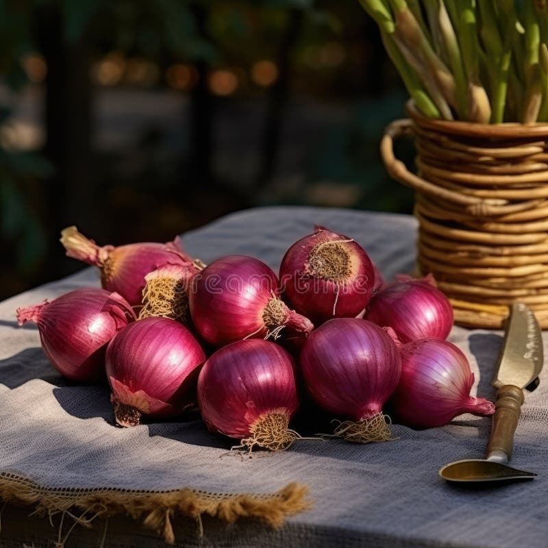 Ripe Fresh Red Onions on the Table. Generative AI Stock Illustration ...