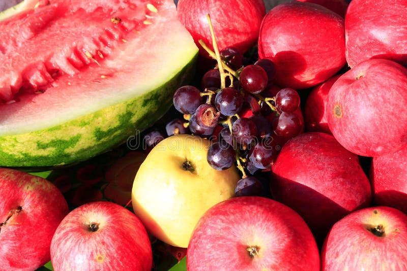 Ripe Fruits Apples Watermelon and Grape Stock Photo - Image of apple ...